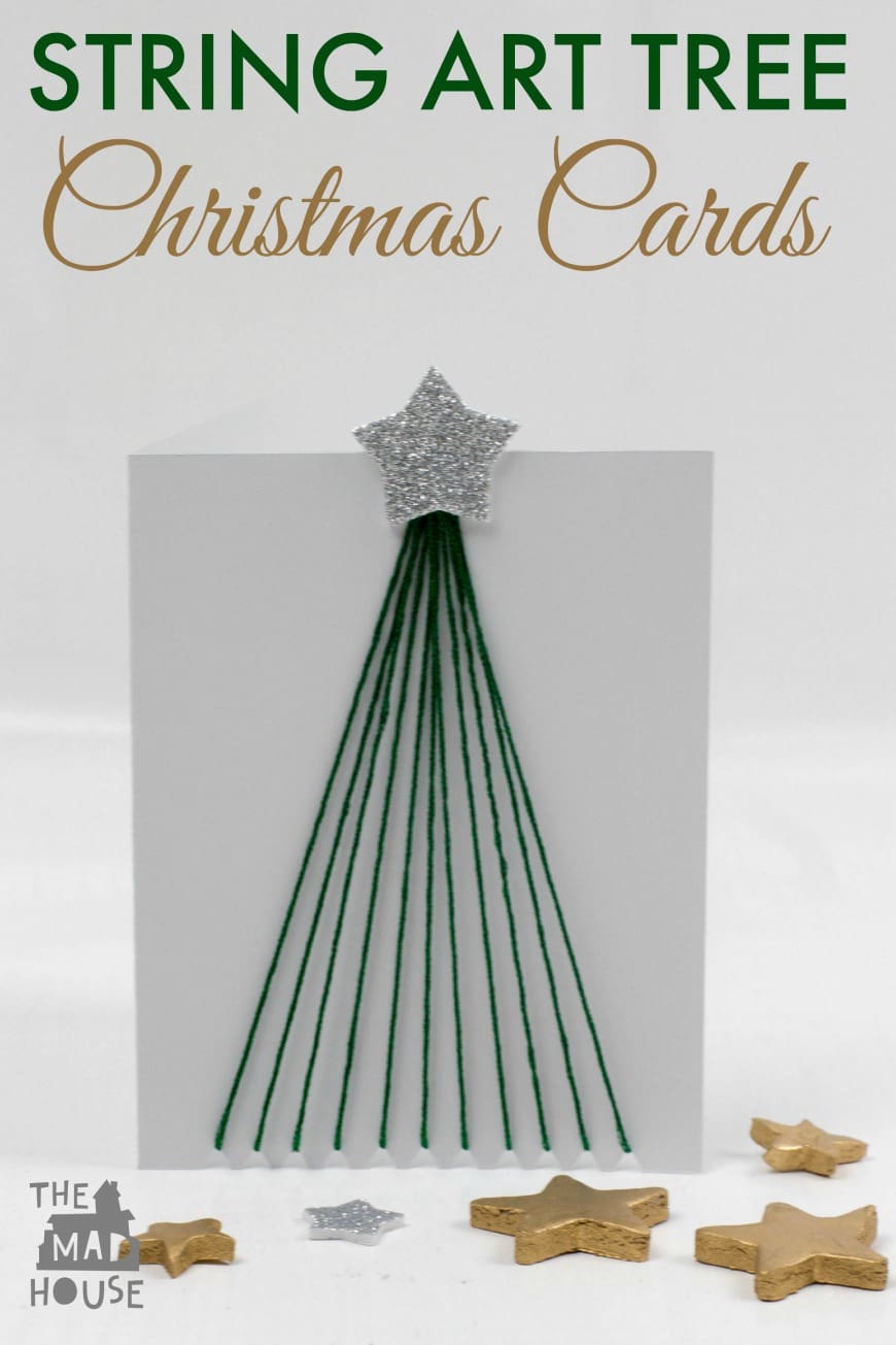 Mid-Century Inspired Fine Motor String Art Tree Christmas Cards | Mum ...