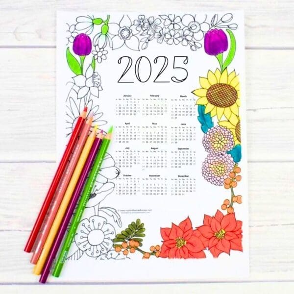 2025 Floral Colouring Calendar | Free Printable and Creative Design