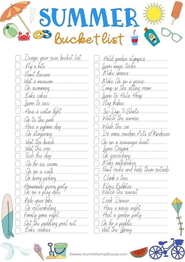 Free Summer Bucket List Template – Fun Activities for the Whole Family