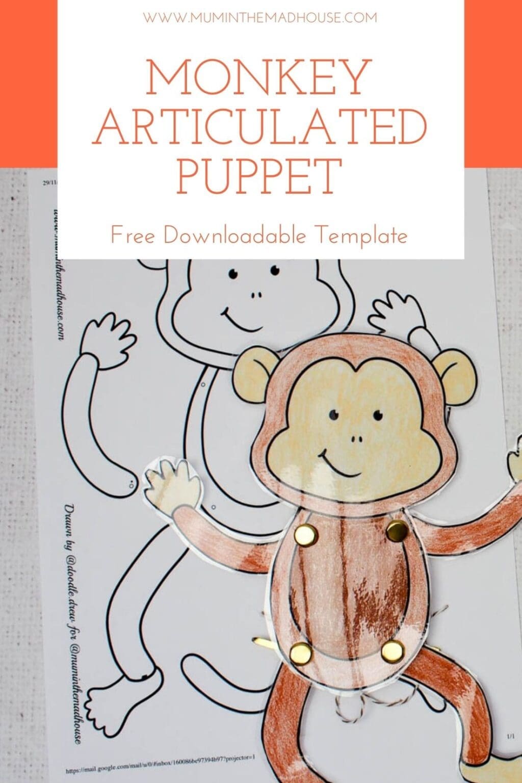 Articulated Easy Monkey Paper Puppet with Templates | Fun DIY Craft