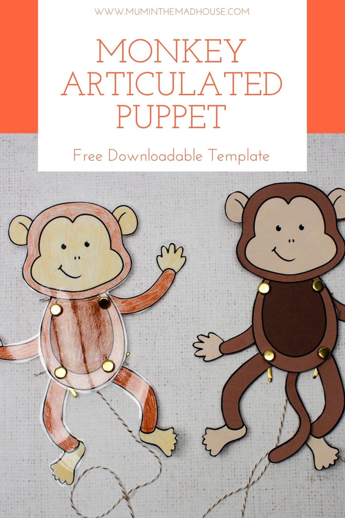 Articulated Easy Monkey Paper Puppet with Templates | Fun DIY Craft
