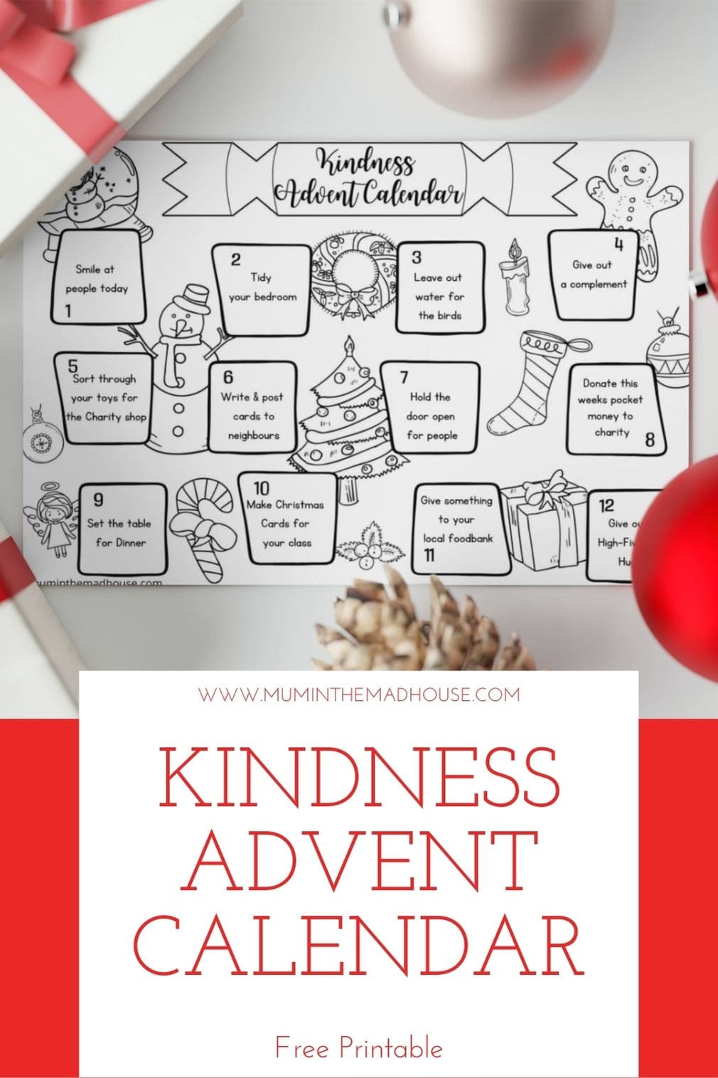 Free Printable Kindness Advent Calendar to Colour | Mum In The Madhouse