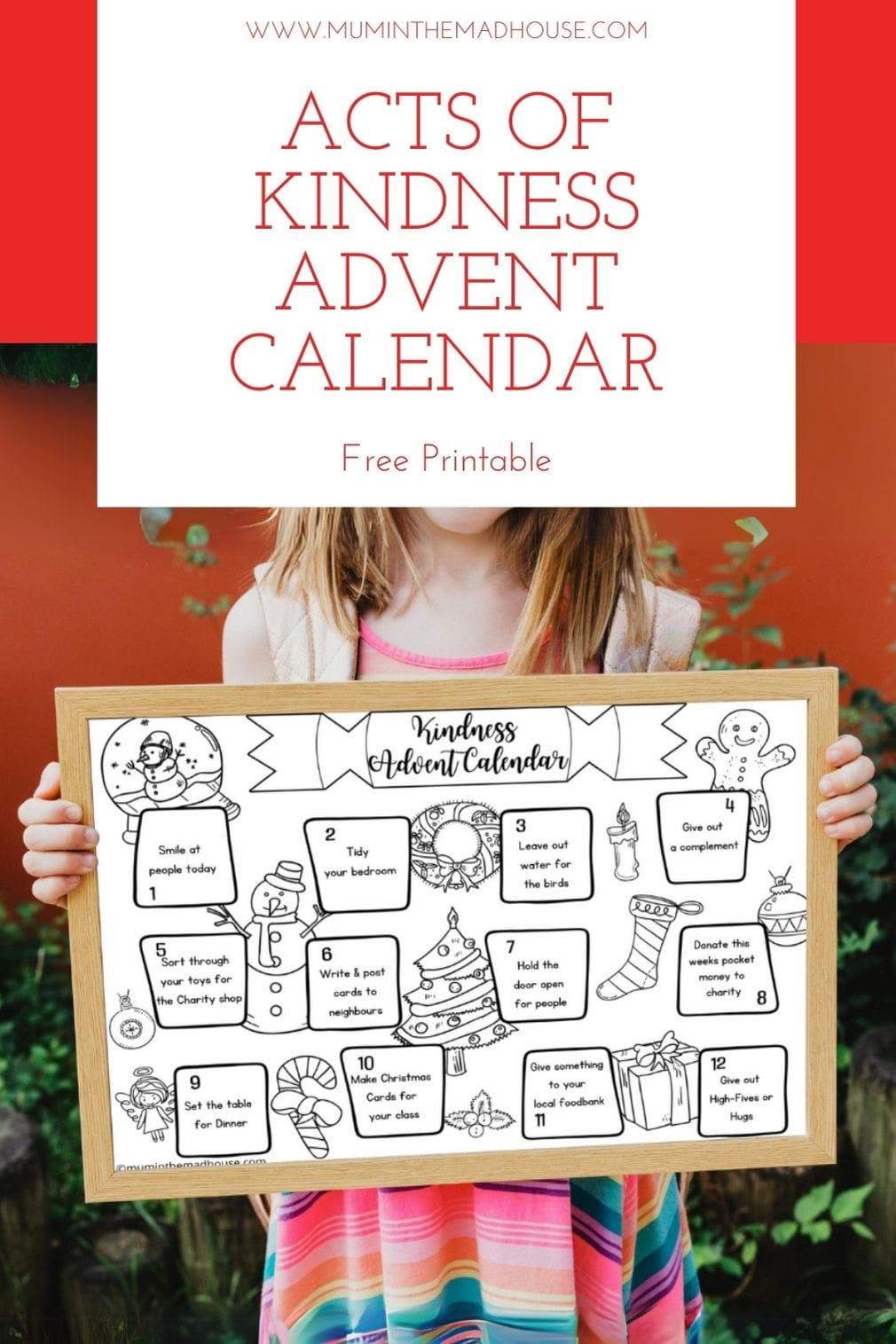 Free Printable Kindness Advent Calendar to Colour | Mum In The Madhouse
