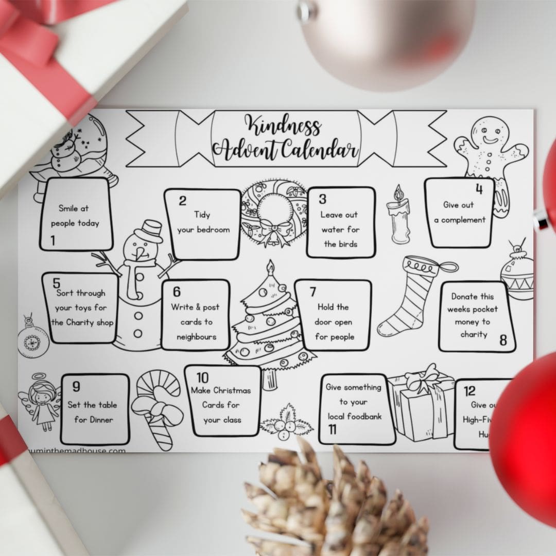 Free Printable Kindness Advent Calendar to Colour | Mum In The Madhouse