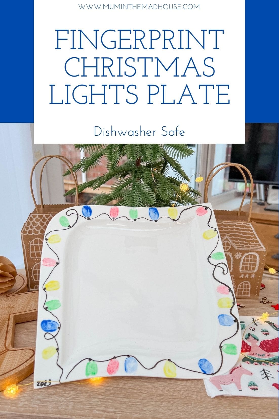 Fingerprint Christmas Lights Craft - A dishwasher-safe plate | Mum In ...