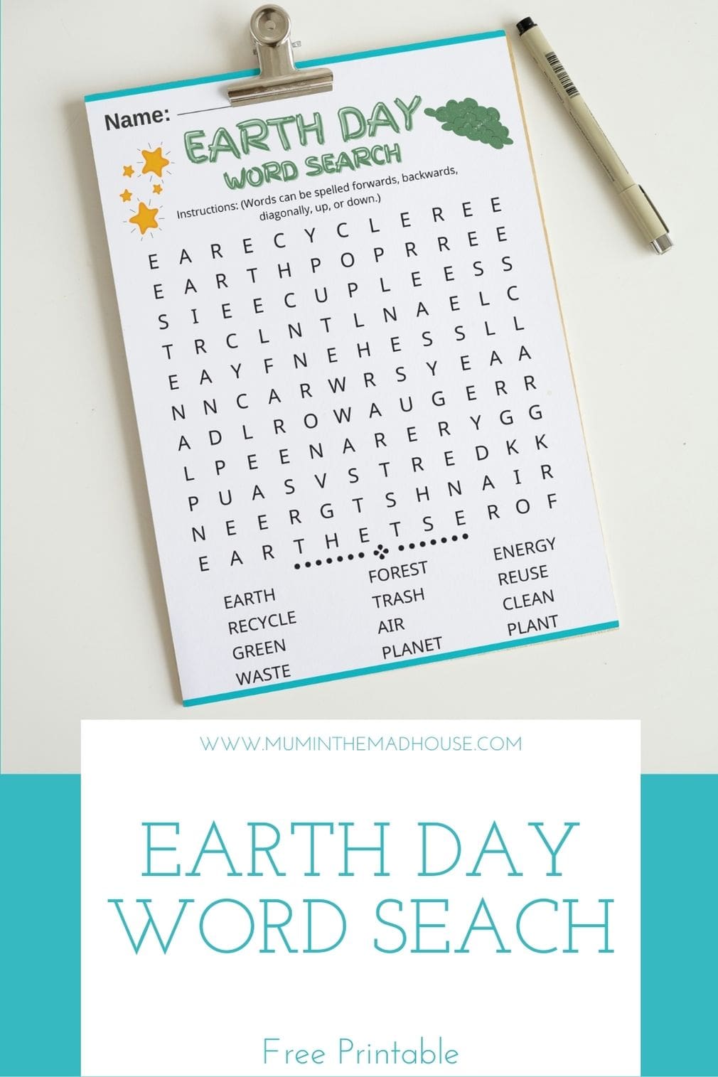 Free Printable Earth Day Word Seach | Mum In The Madhouse