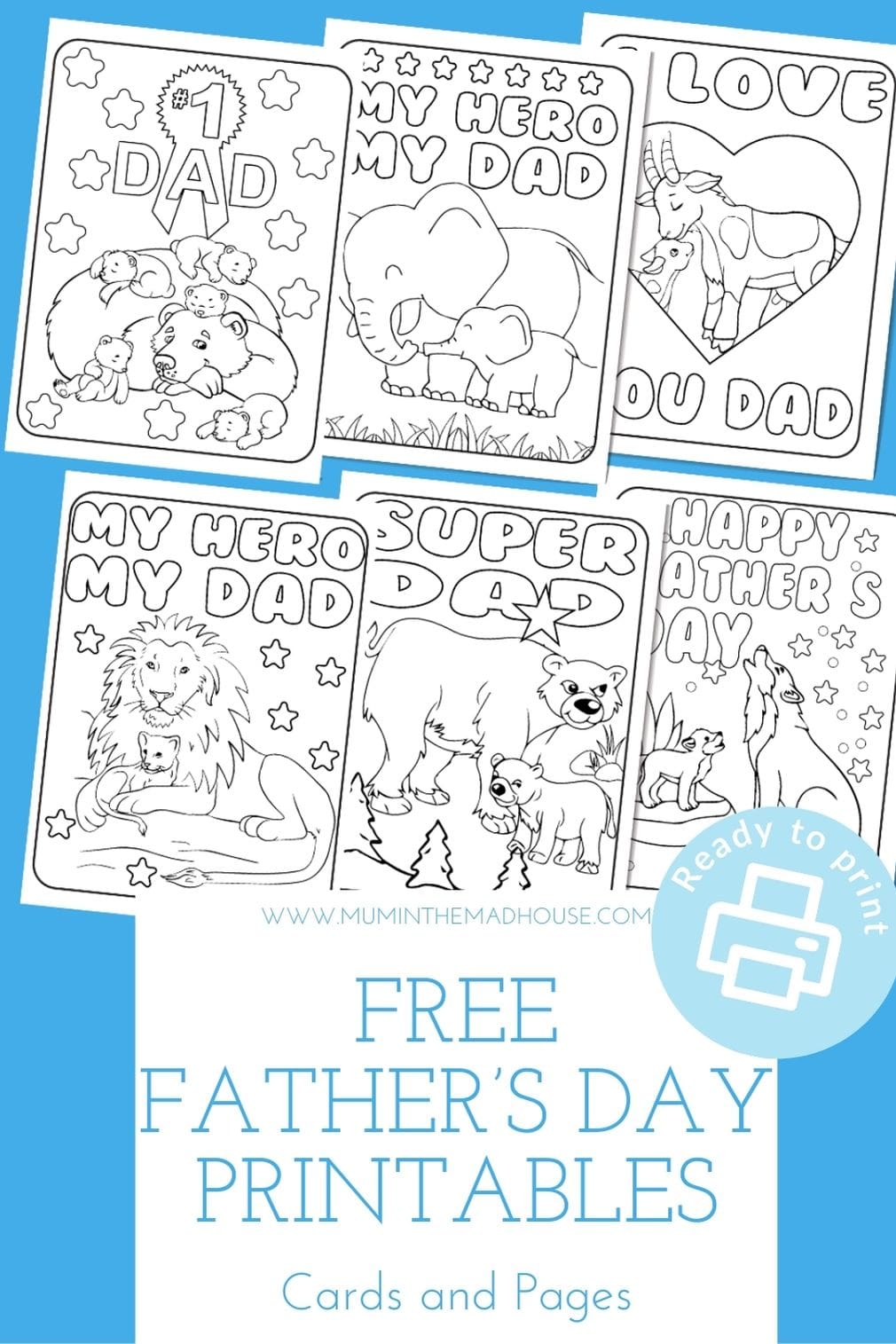 Free Printable Animal-themed Father's Day Coloring Pages and Cards