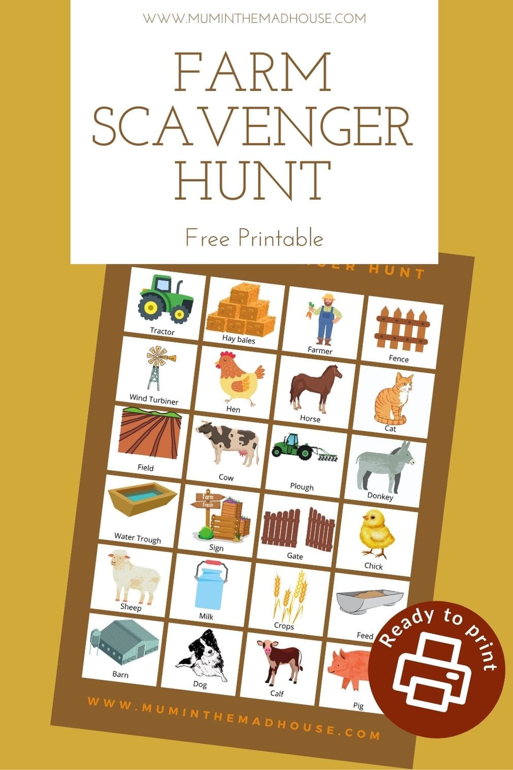 Farm Scavenger Hunt PrintableFarm Scavenger Hunt Printable