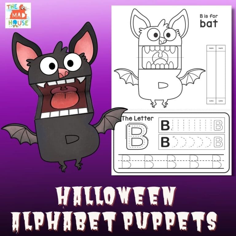 Free Printable Halloween Alphabet: A-Z Puppets, Words, & Letter Tracing