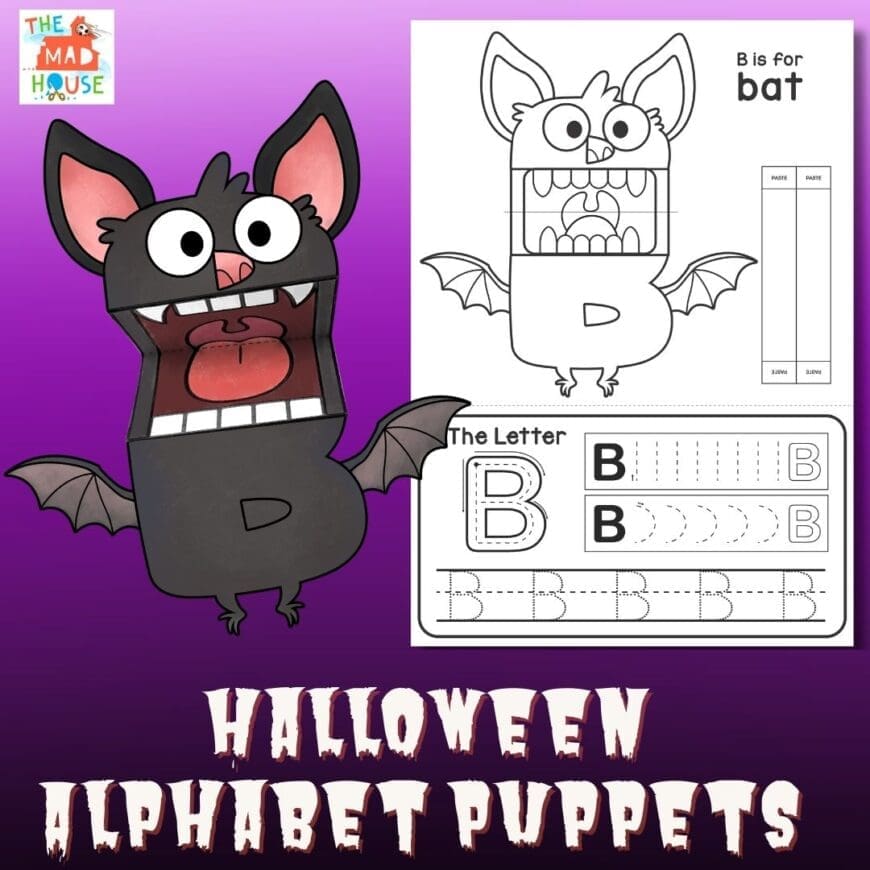 Free Printable Halloween Alphabet: A-Z Puppets, Words, & Letter Tracing