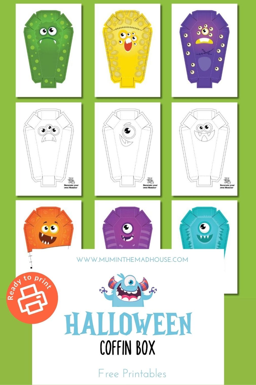 Free Printable Coffin Halloween Box - 6 Ready Designs & 3 Customizable