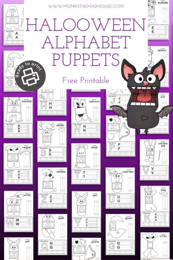 Free Printable Halloween Alphabet: A-Z Puppets, Words, & Letter Tracing