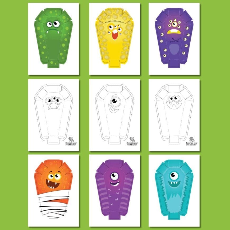 Free Printable Coffin Halloween Box - 6 Ready Designs & 3 Customizable