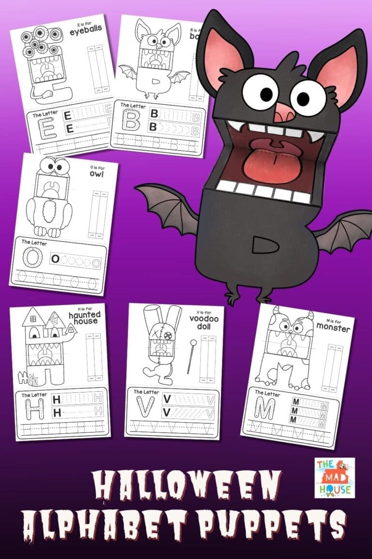 Free Printable Halloween Alphabet: A-Z Puppets, Words, & Letter Tracing