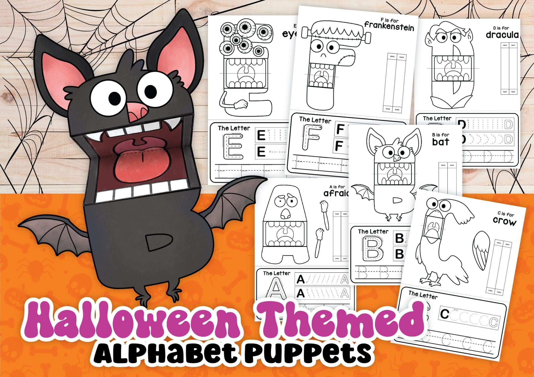 Free Printable Halloween Alphabet: A-Z Puppets, Words, & Letter Tracing