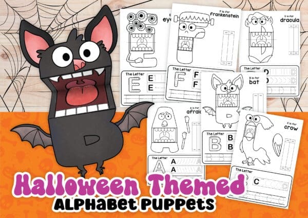 Free Printable Halloween Alphabet: A-Z Puppets, Words, & Letter Tracing