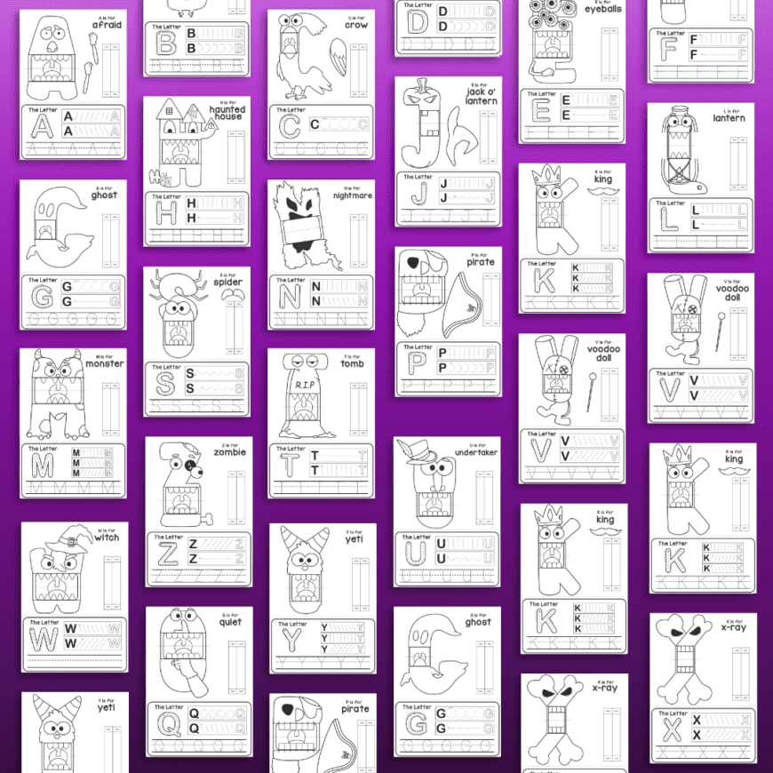 Free Printable Halloween Alphabet: A-Z Puppets, Words, & Letter Tracing
