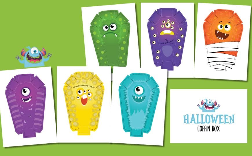 Free Printable Coffin Halloween Box - 6 Ready Designs & 3 Customizable