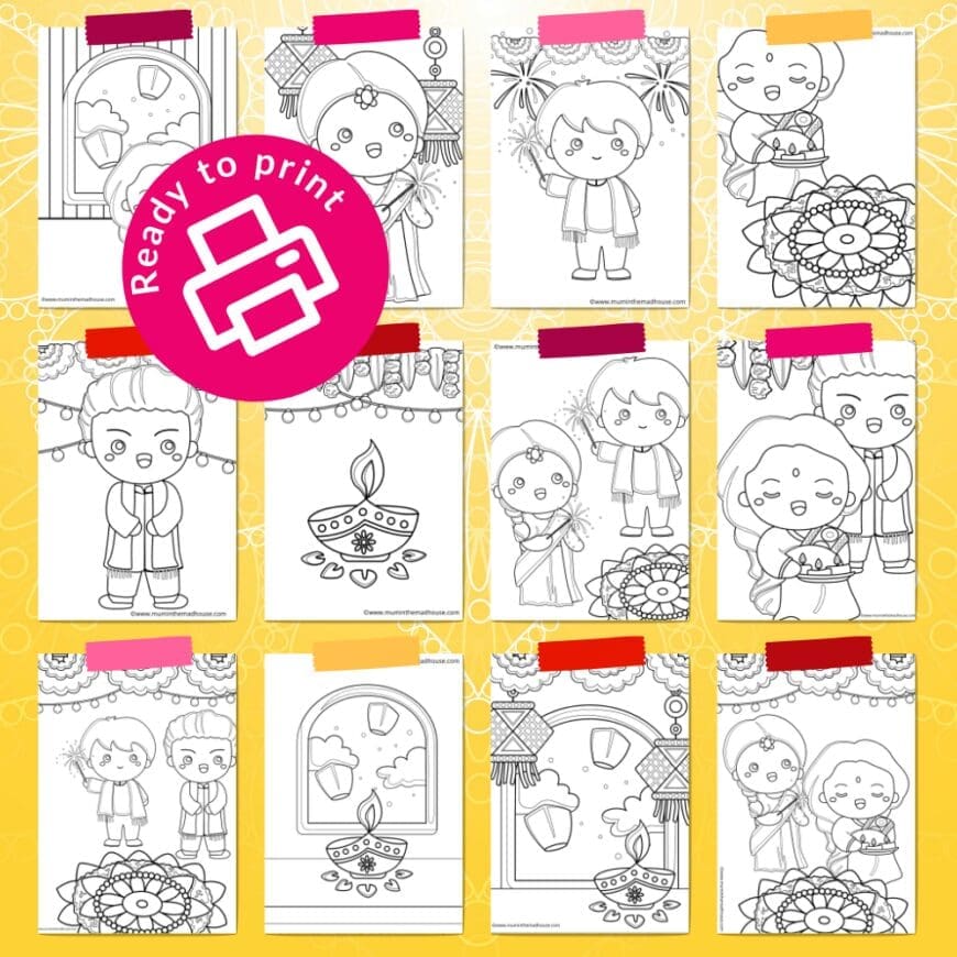 12 Free Printable Diwali Coloring Pages for Kids | Festive Fun