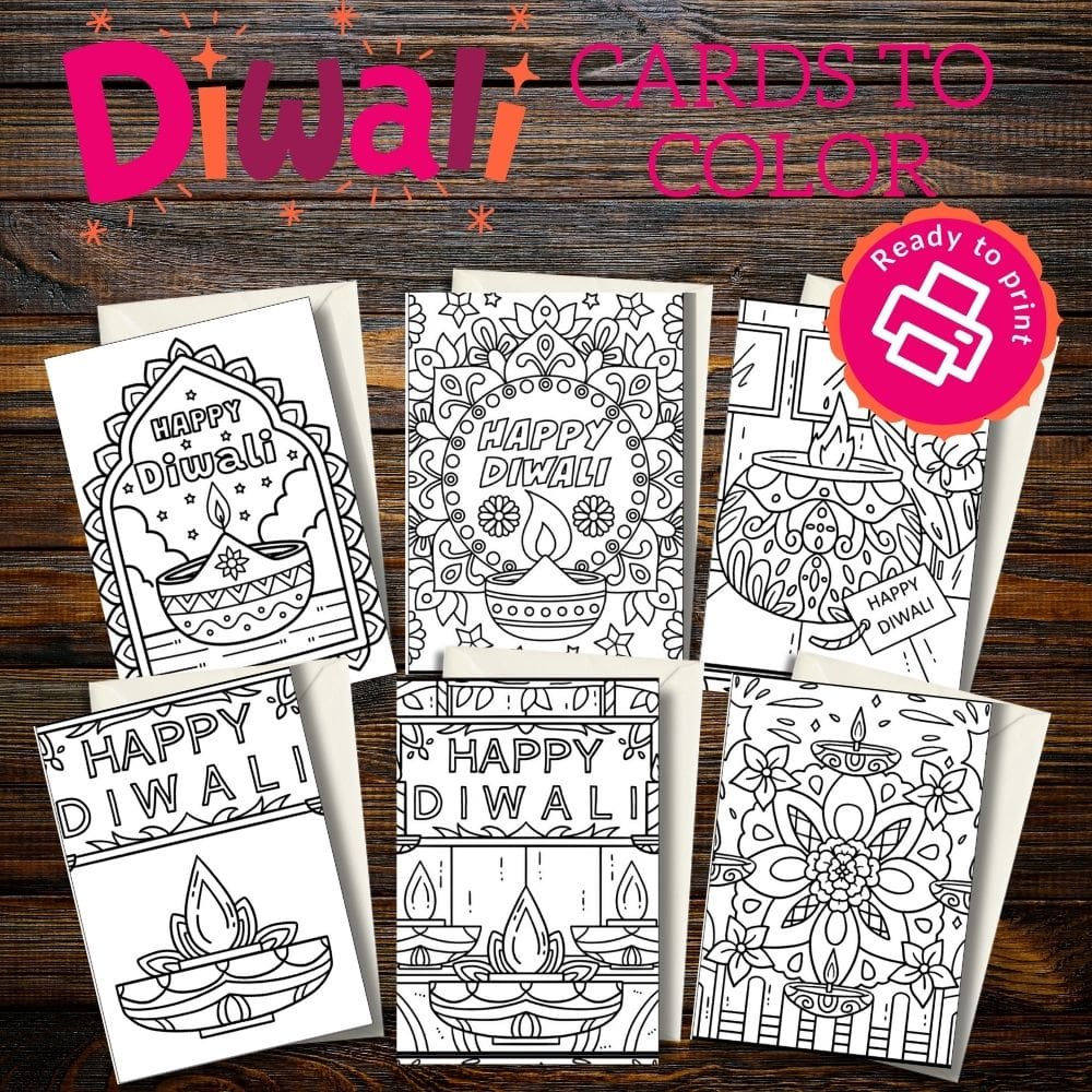 Celebrate Diwali with 6 Free Printable Diwali Cards to Color