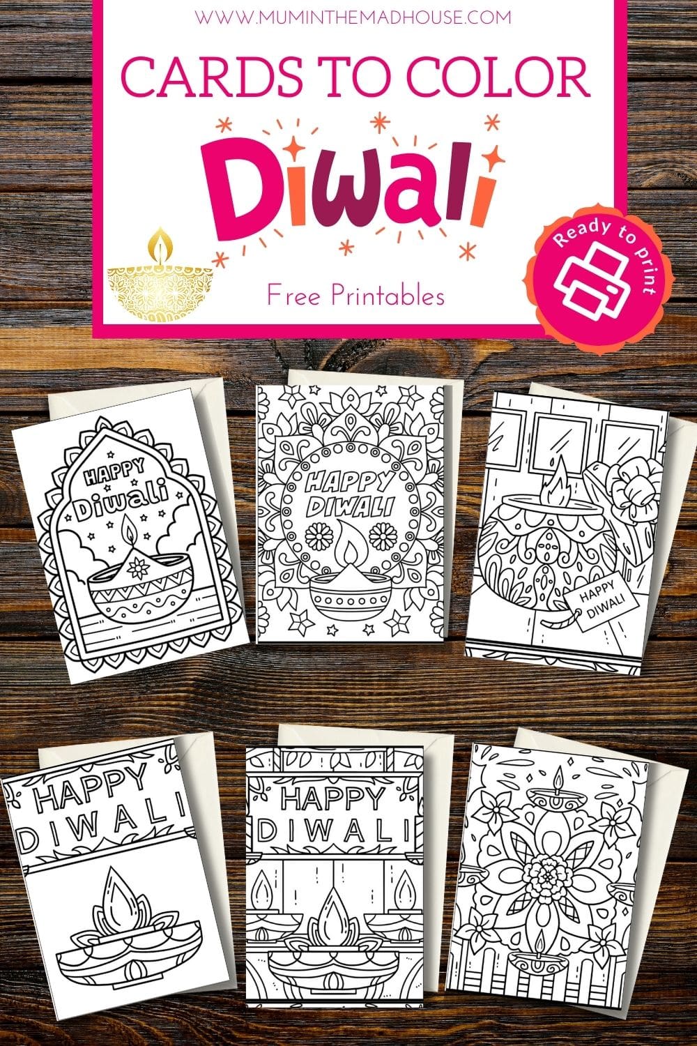 Celebrate Diwali with 6 Free Printable Diwali Cards to Color