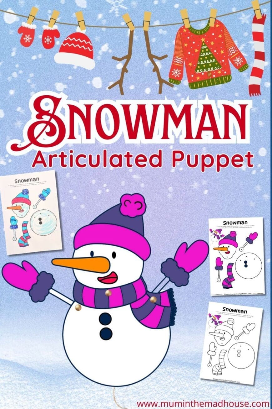 Free Printable Articulated Snowman Puppet: One to Color In and One Pre ...