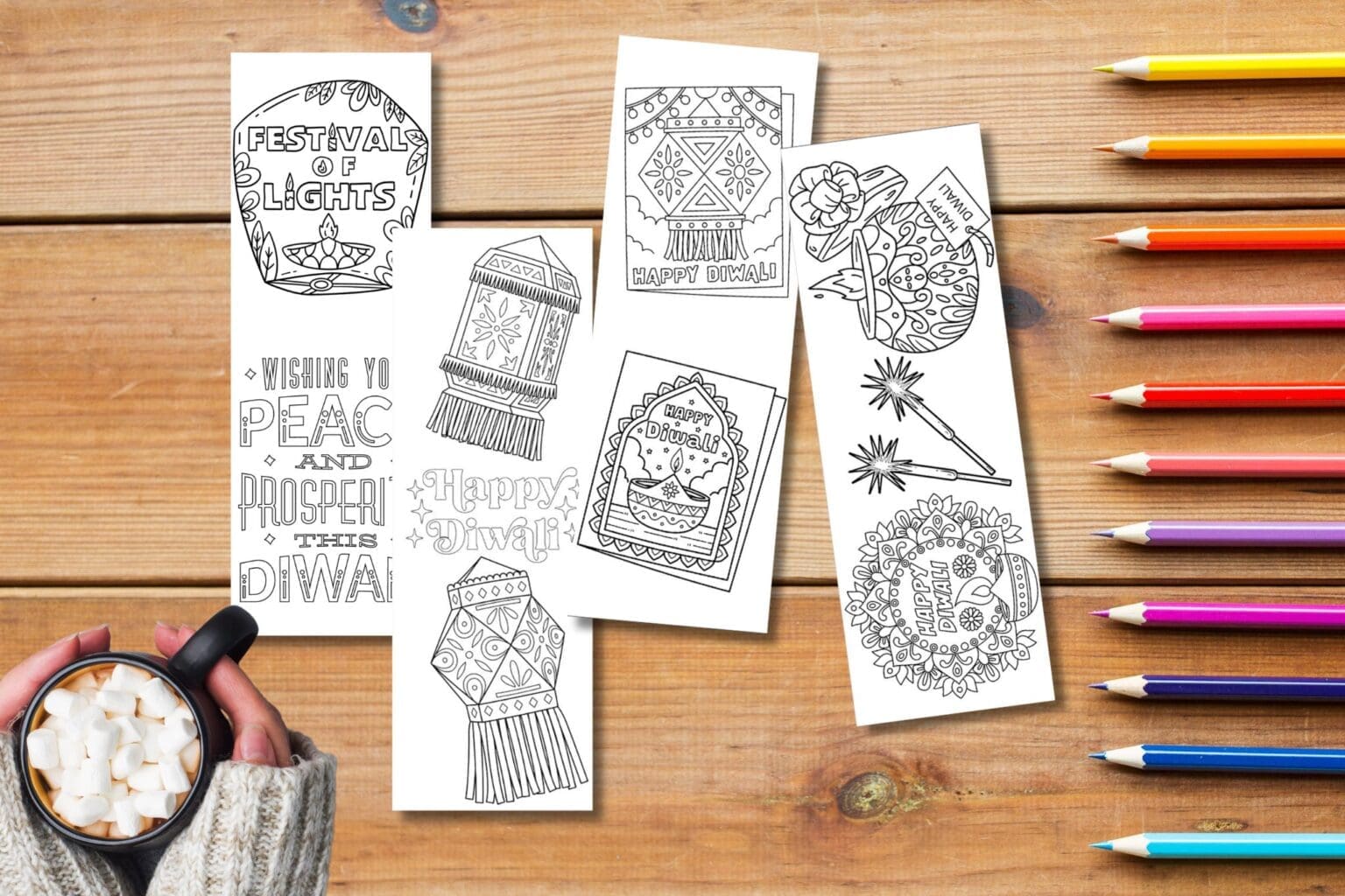 Free Printable Bookmarks to Color for Diwali | Fun & Festive Craft