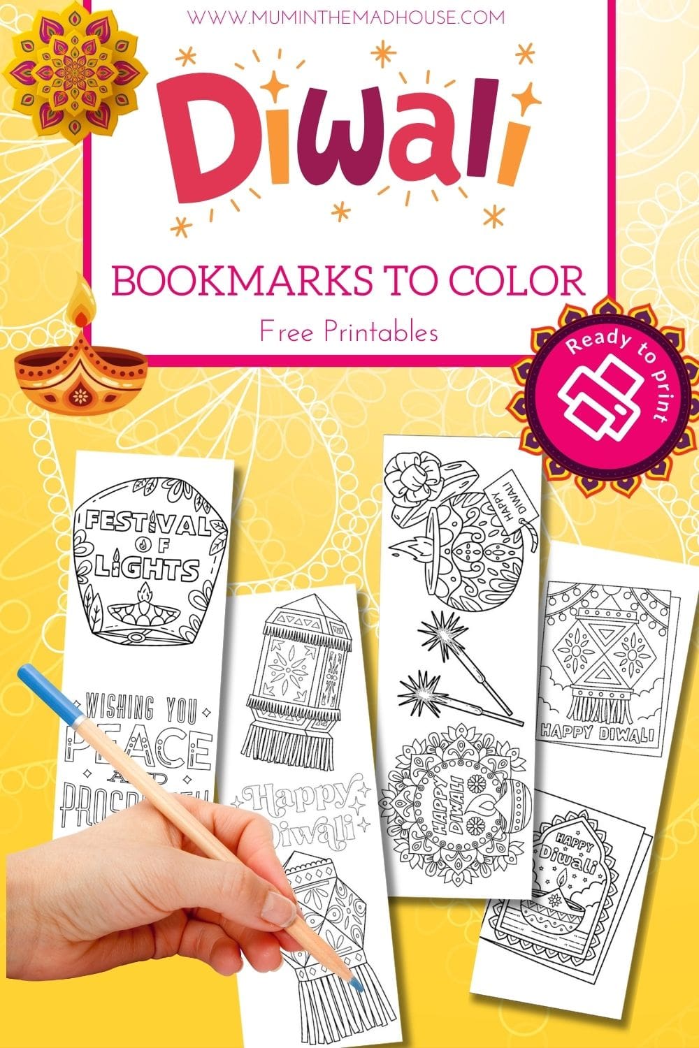 Free Printable Bookmarks to Color for Diwali | Fun & Festive Craft