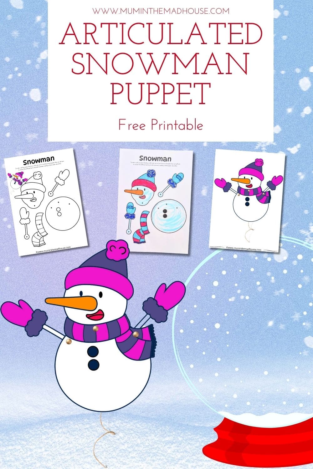 Free Printable Articulated Snowman Puppet: One to Color In and One Pre ...