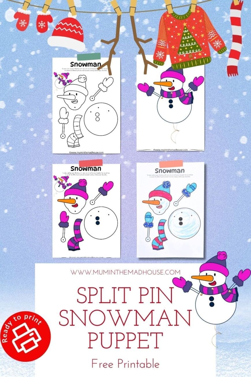 Free Printable Articulated Snowman Puppet: One to Color In and One Pre ...