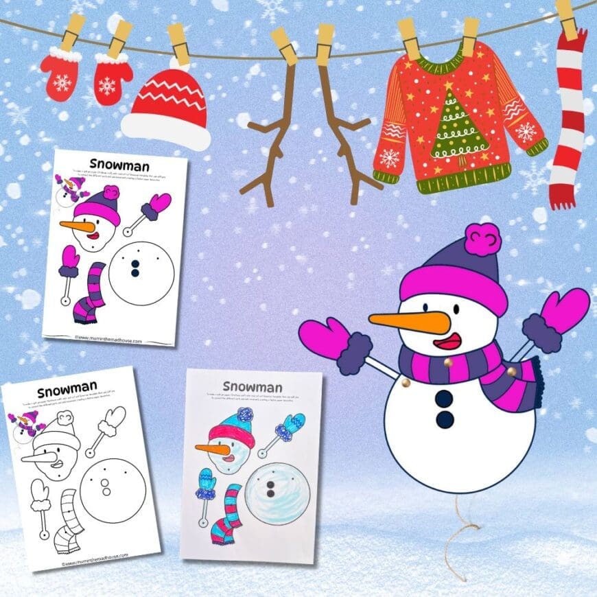Free Printable Articulated Snowman Puppet: One to Color In and One Pre ...