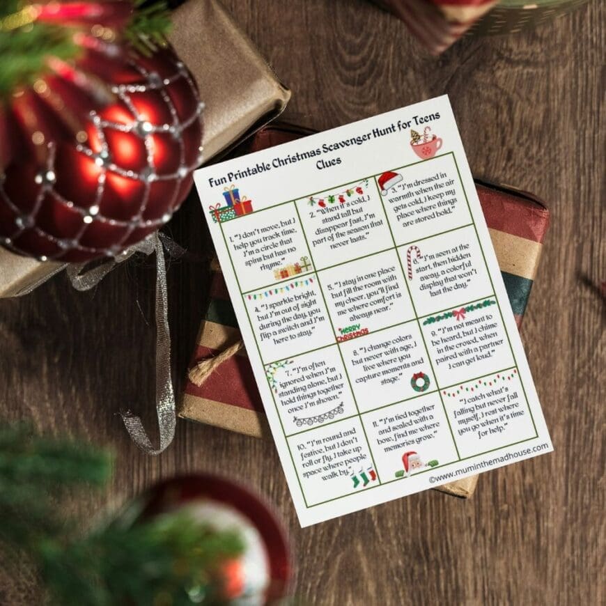 Fun Christmas Scavenger Hunt for Teens | Free Printable Clues