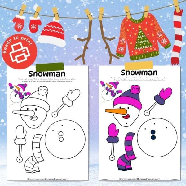 Free Printable Articulated Snowman Puppet: One to Color In and One Pre ...