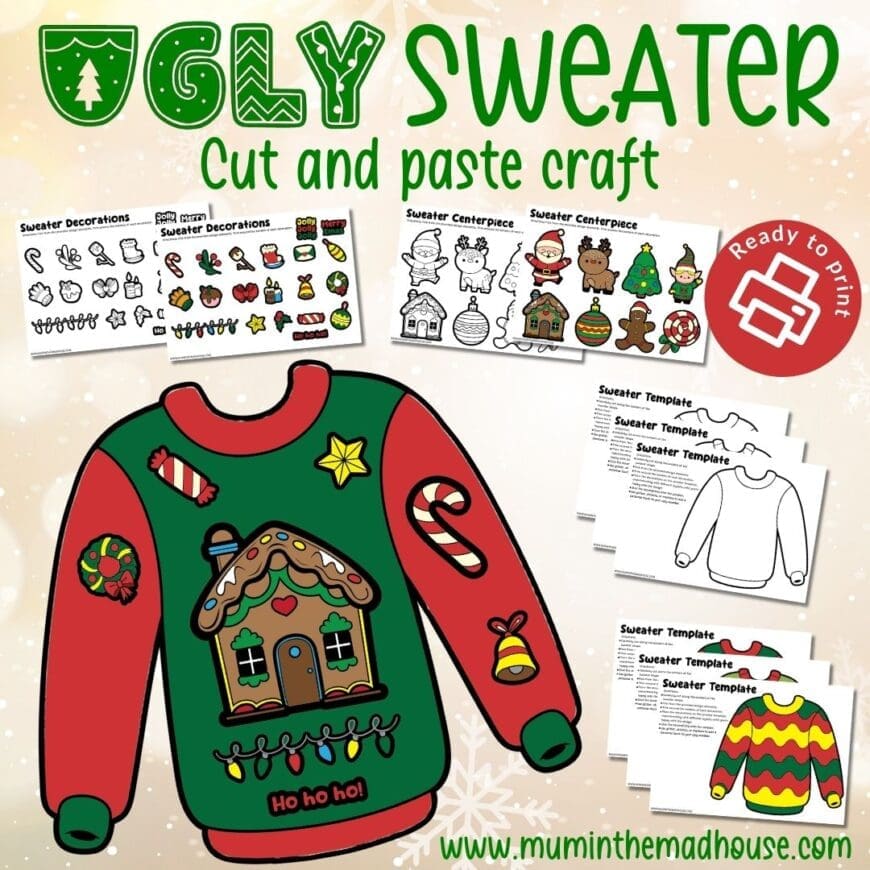 DIY Ugly Sweater Craft for Kids | Free Printable Templates for Holiday Fun
