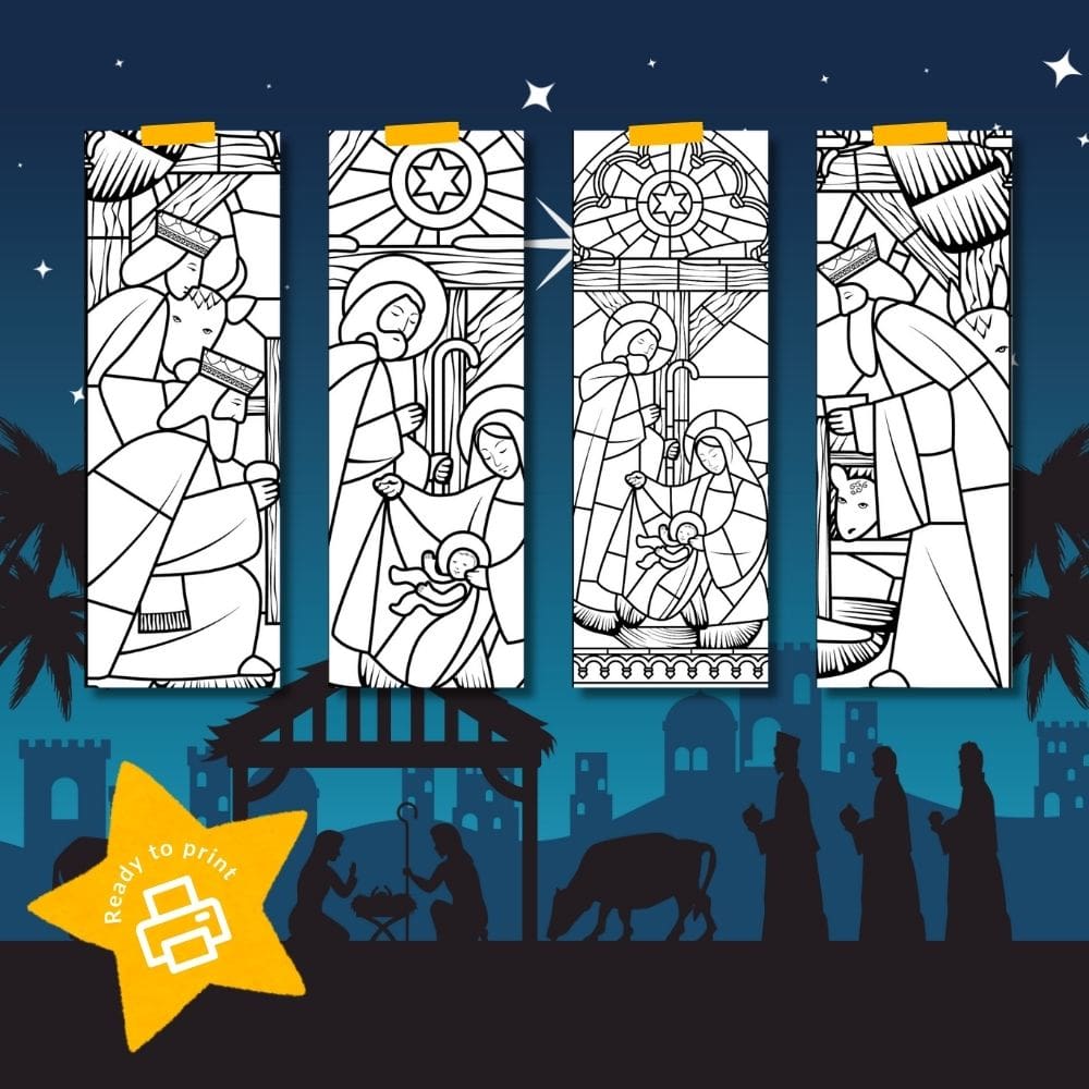 Stained Glass Nativity Coloring Bookmarks Download | Mum In The Madhouse