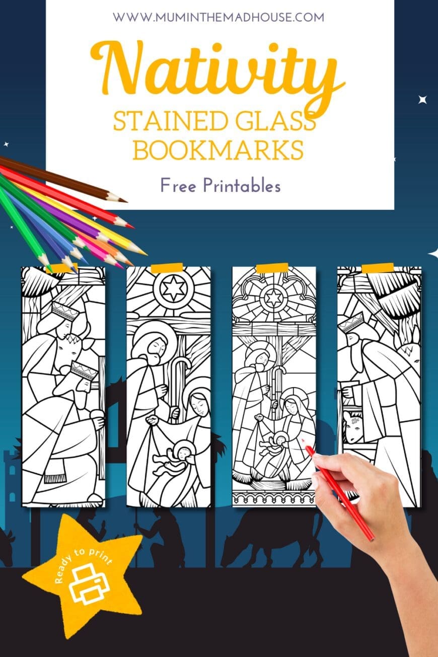 Stained Glass Nativity Coloring Bookmarks – Free Printable Christmas ...