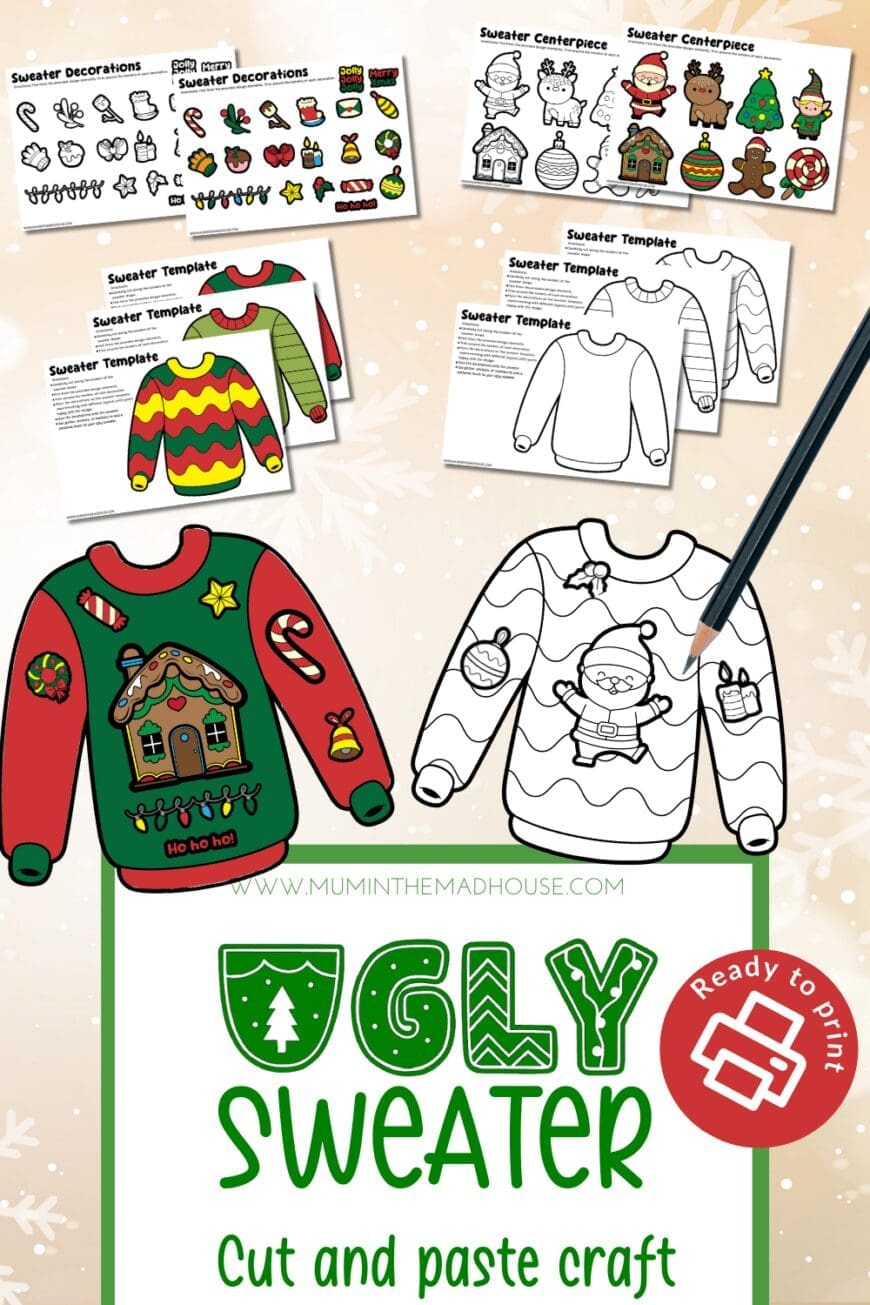 DIY Ugly Sweater Craft for Kids | Free Printable Templates for Holiday Fun