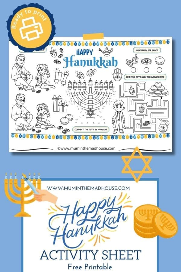Free Printable Happy Hanukkah Activity Sheet – Fun & Educational for Kids