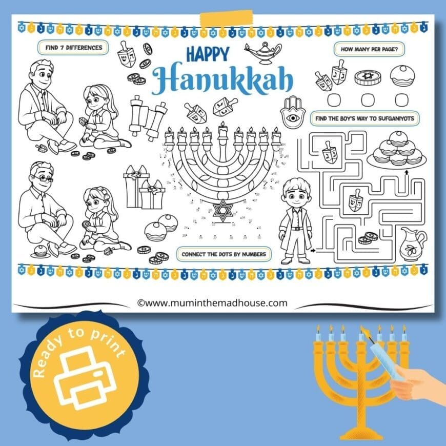 Free Printable Happy Hanukkah Activity Sheet – Fun & Educational for Kids