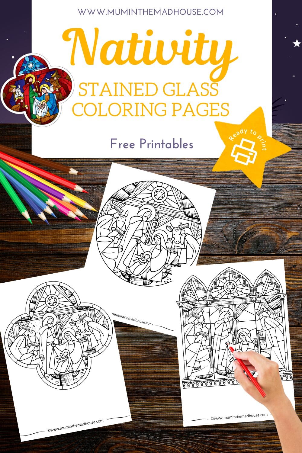 Stained Glass Nativity Coloring Pages – Free Christmas Printables for ...