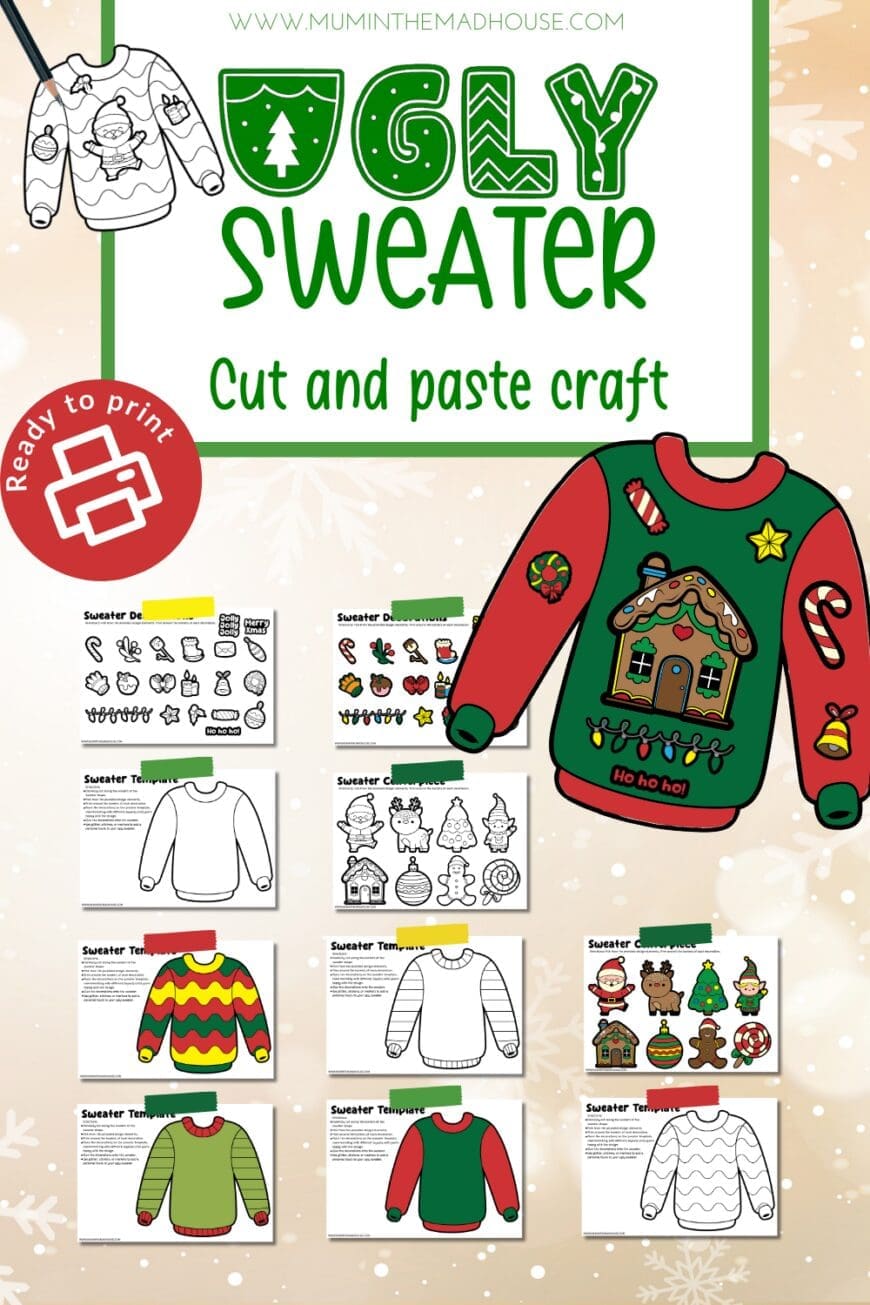 DIY Ugly Sweater Craft for Kids | Free Printable Templates for Holiday Fun