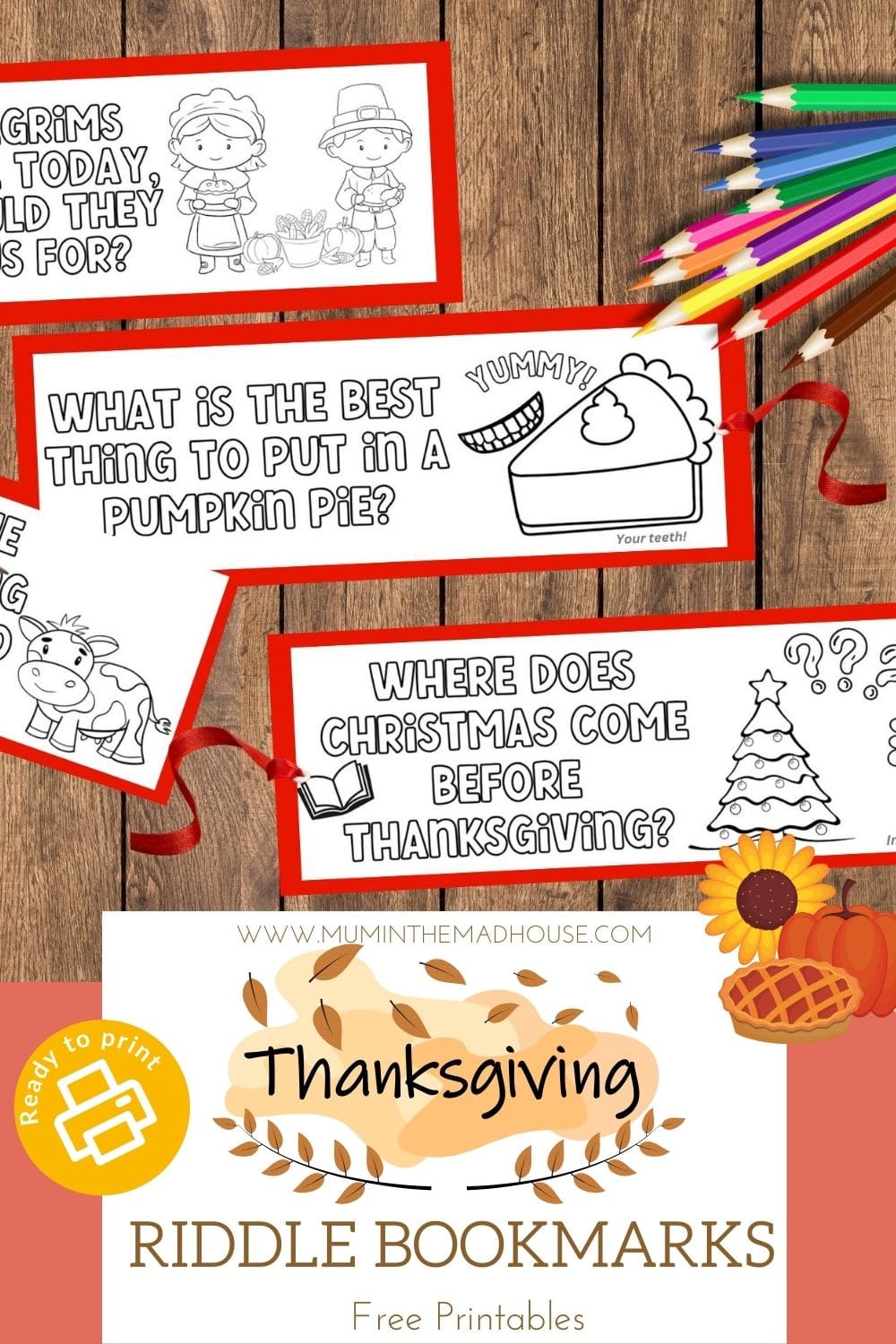 Thanksgiving Riddle Bookmarks to Color: Fun and Interactive Holiday ...