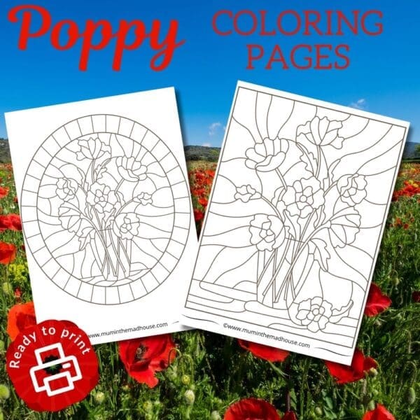 Free Stained Glass Poppy Coloring Pages – Printable for Remembrance Day