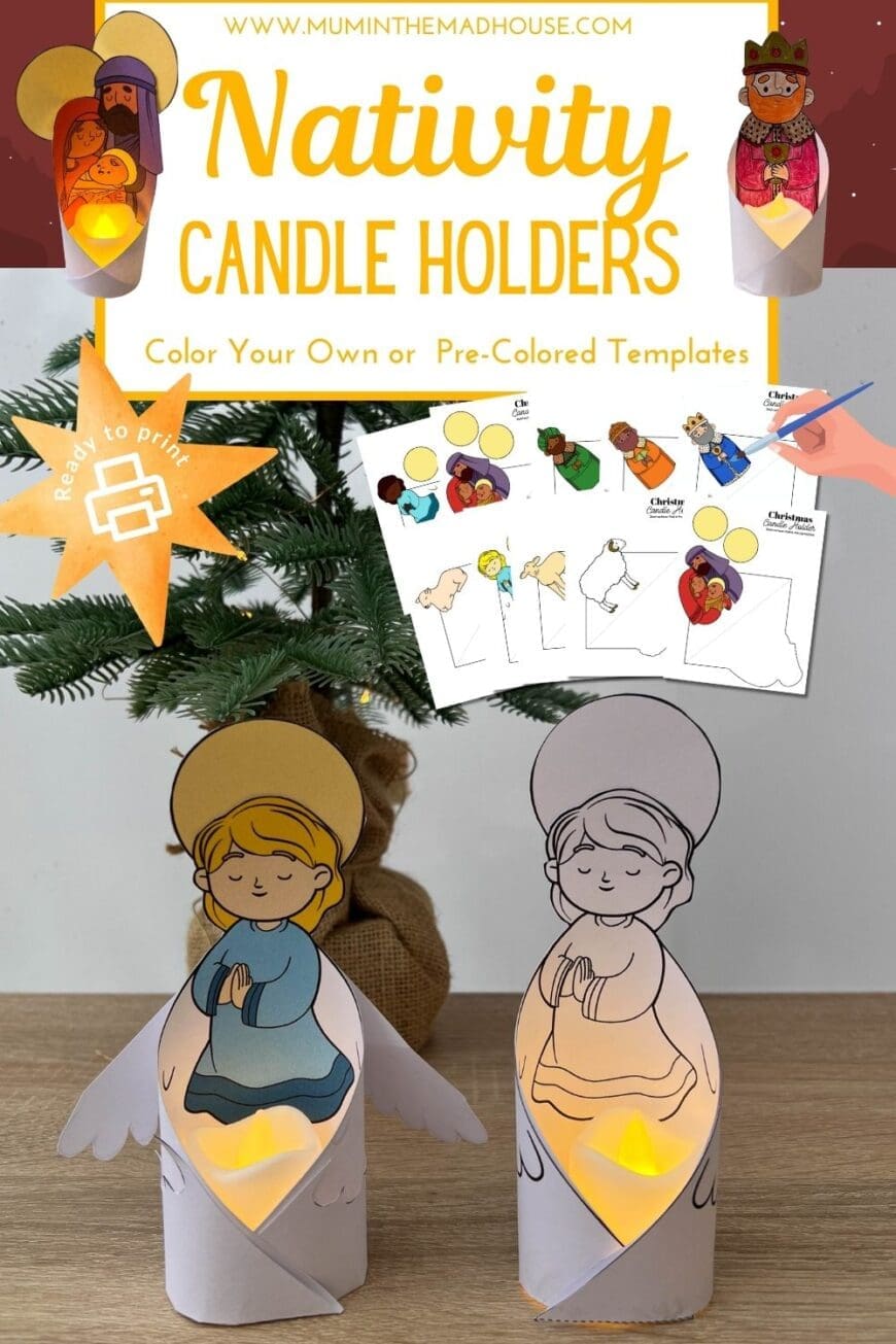 Nativity Candle Holder Printables – Color or Pre-Colored Templates
