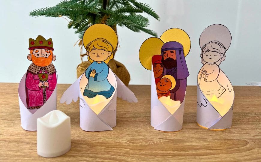 Nativity Candle Holder Printables – Color or Pre-Colored Templates