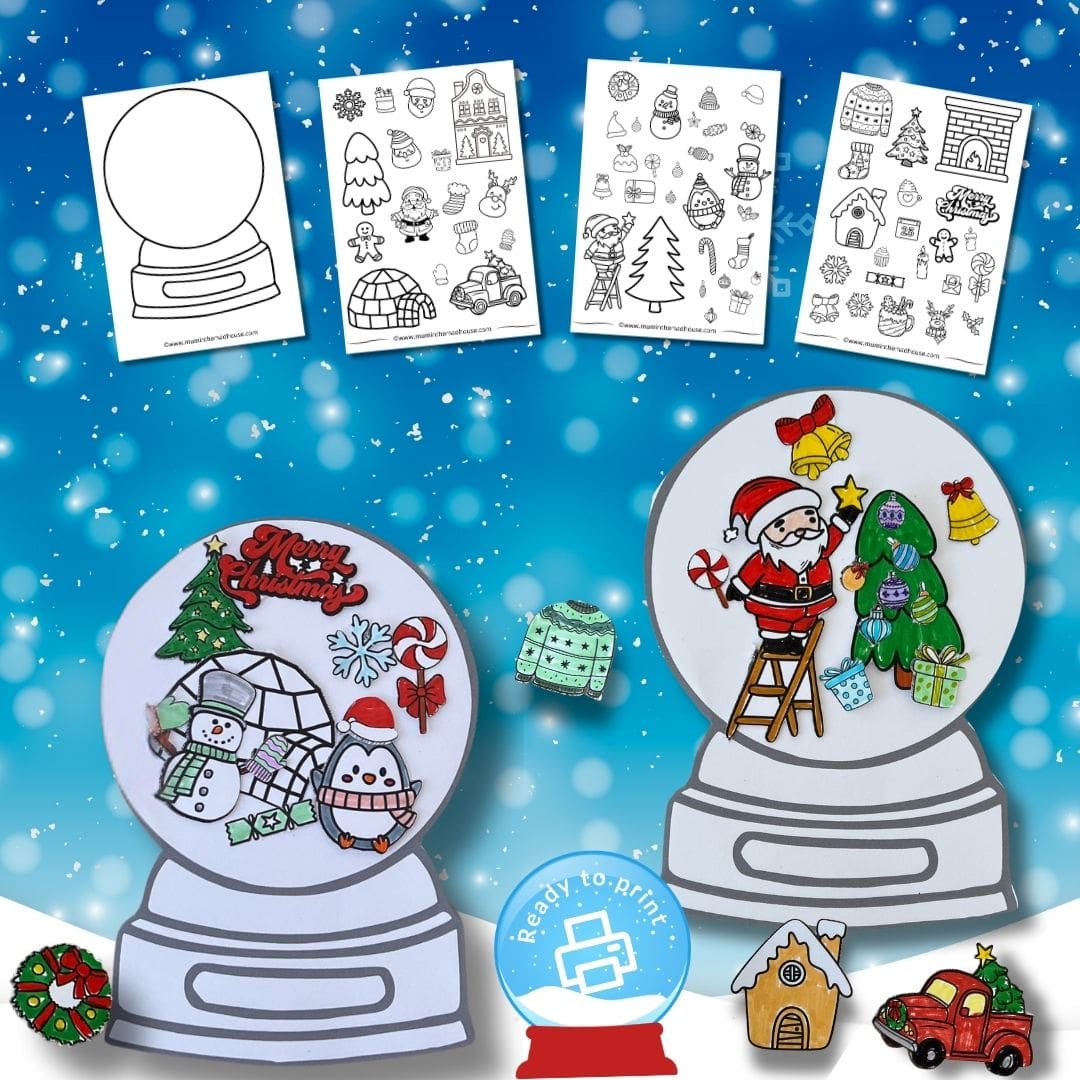 Snow Globe, Colour, Cut and Glue Download | Mum In The Madhouse