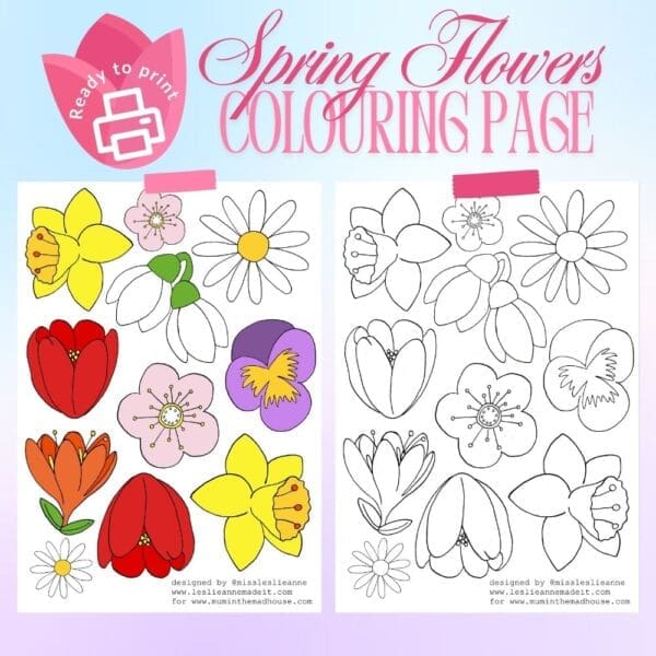 Spring Flower Colouring Page and Pre Coloured Bonus Page | Mum In The ...