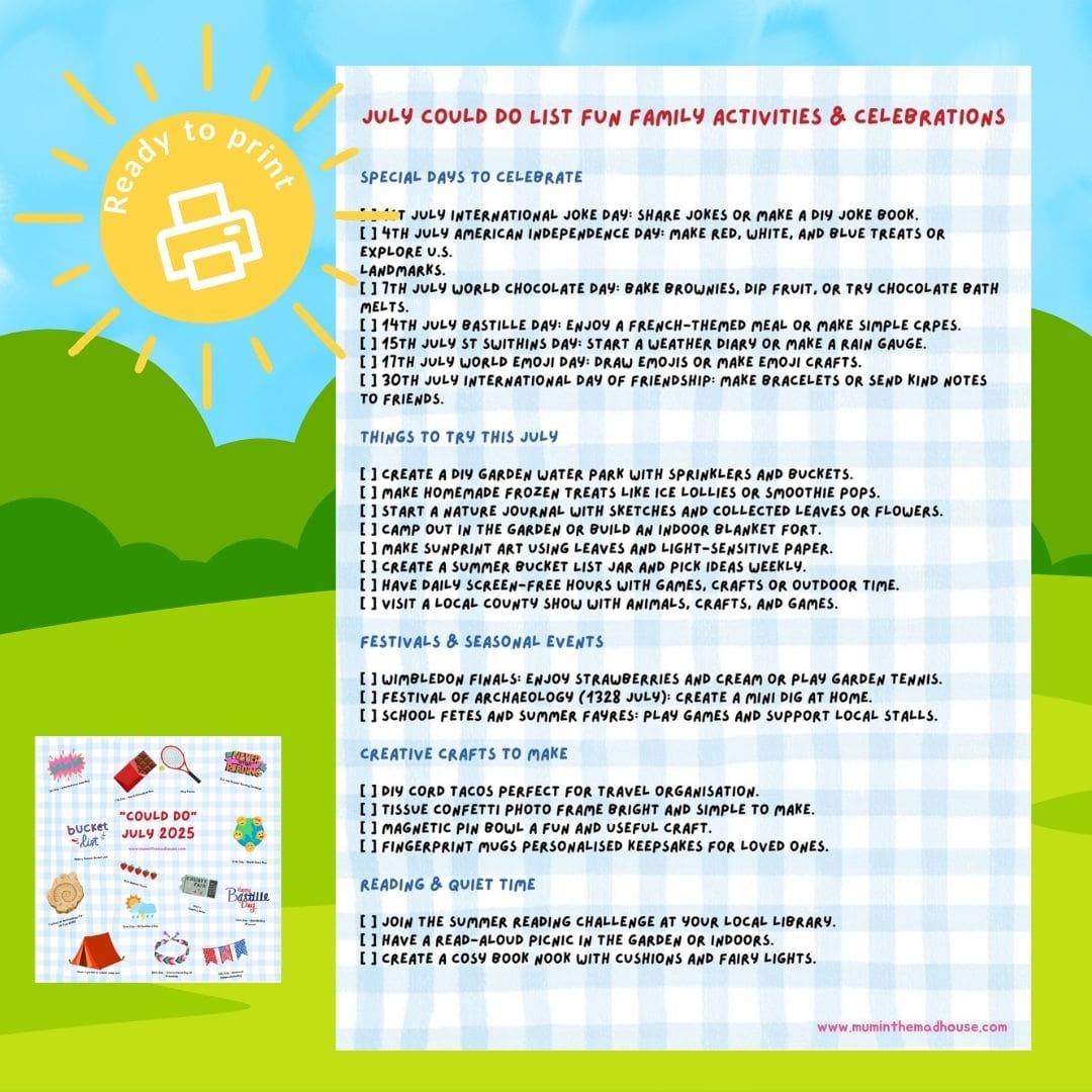 July Could Do List – Family Activities, Crafts & Celebrations