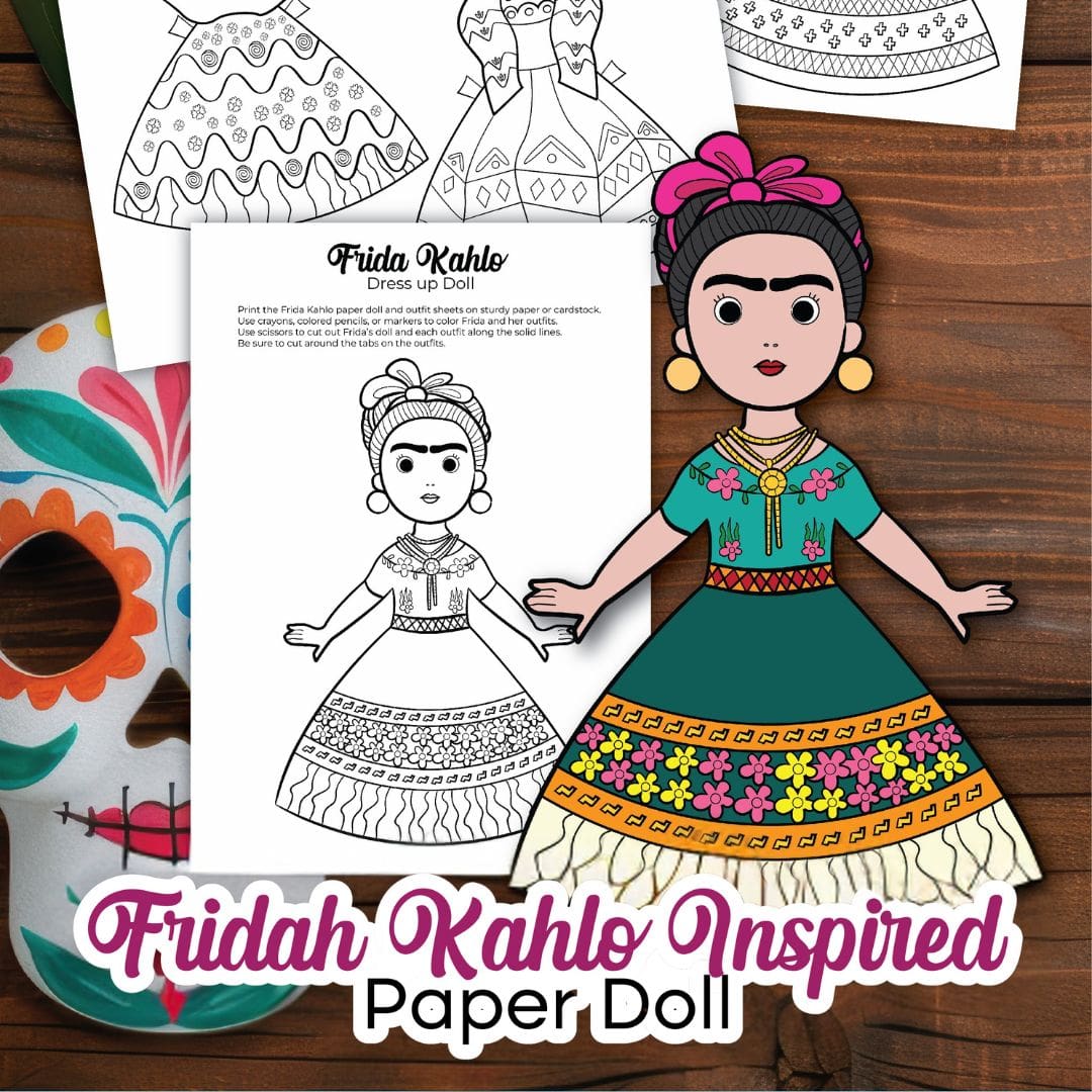 Free Frida Kahlo Paper Doll Printable to Colour & Cut