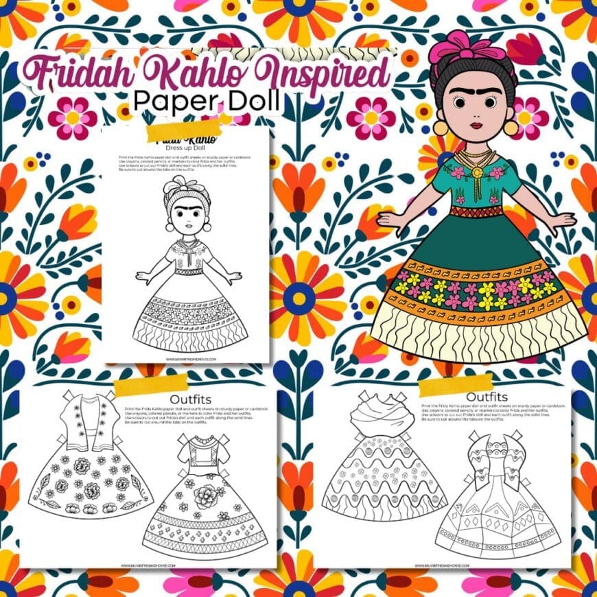 Free Frida Kahlo Paper Doll Printable to Colour & Cut